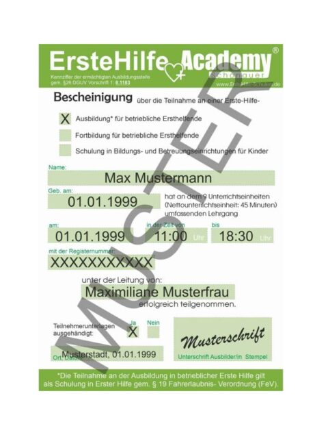 Zweitschrift – Erste Hilfe Academy Schönauer